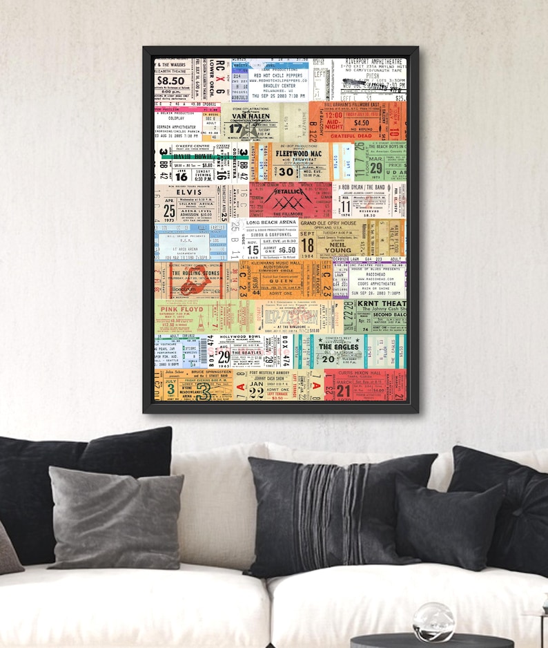 Concert Ticket Collage Wall Art, Music Memorabilia Poster, Iconic Bands ...