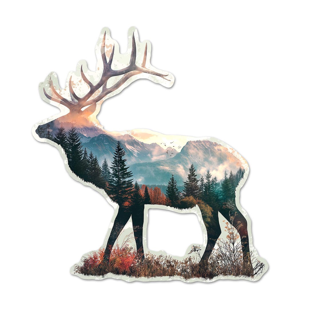 Nature Stickers | Elk and Mountain Range Colorful Vinyl Decal | Outdoor ...