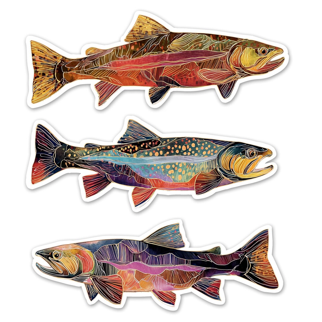 Technicolor Trout Sticker Set | 3 Die-cut Vinyl Decals – Rainbow, Brown ...