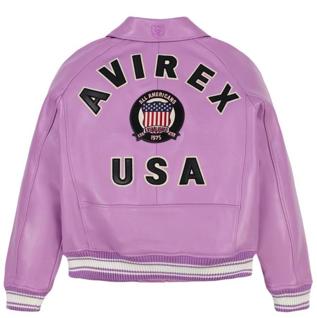 Lavender Avirex USA Leather Jacket, Vintage Style Varsity Bomber Jacket ...