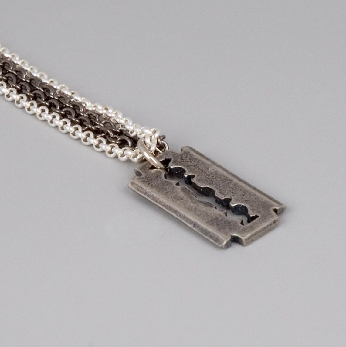 Razor Necklace, Silver Razor Blade Necklace, Black Silver Necklace ...