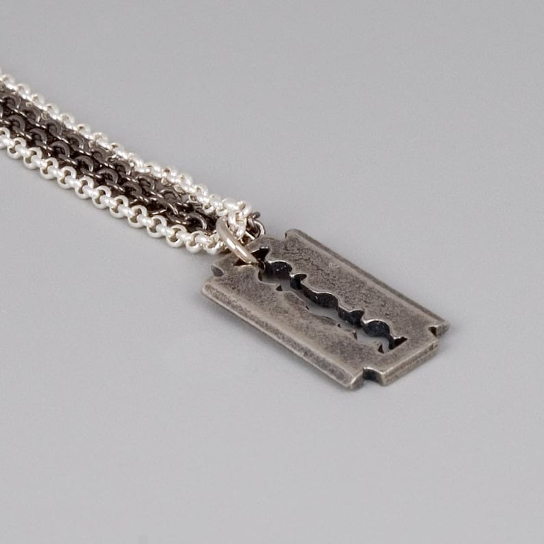 Razor Necklace, Silver Razor Blade Necklace, Black Silver Necklace ...