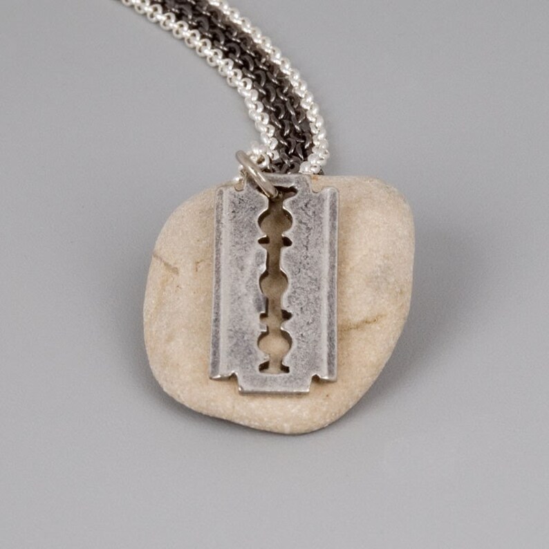 Razor Necklace, Silver Razor Blade Necklace, Black Silver Necklace ...