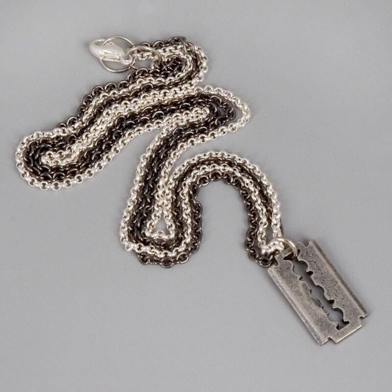 Razor Necklace, Silver Razor Blade Necklace, Black Silver Necklace ...