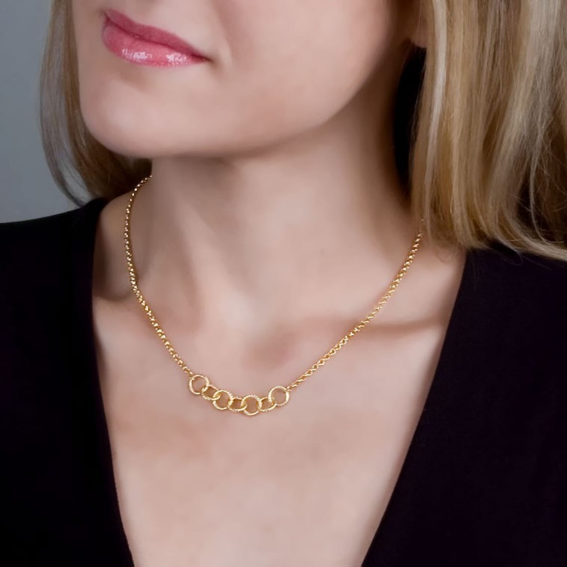 Simple Gold Necklace Gold Chain Necklace Links Circles - Etsy