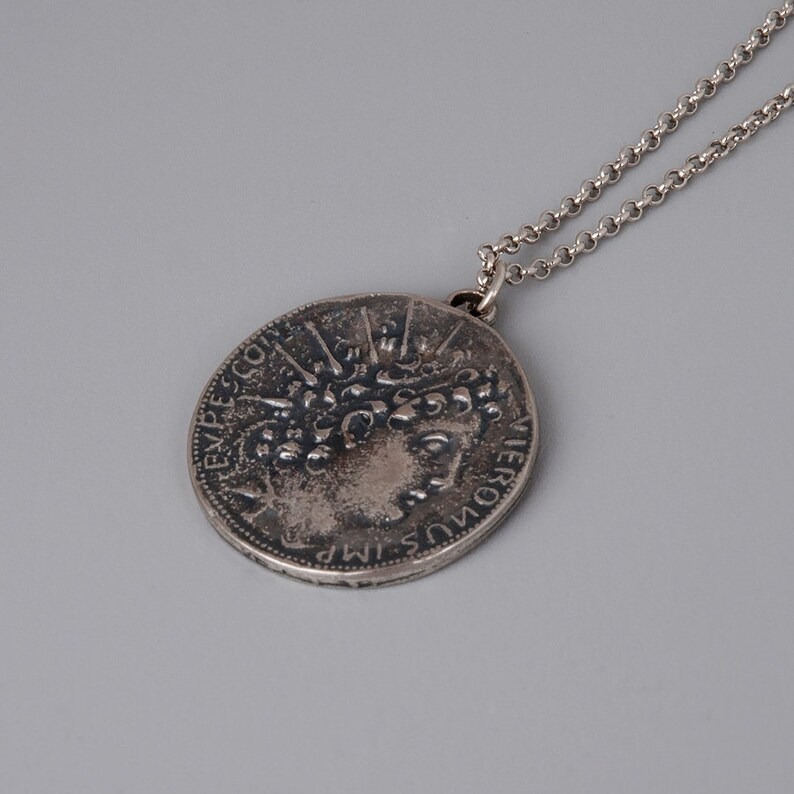 Coin Necklace, Oxidized Silver Necklace, Ancient Coin Replica, Black ...