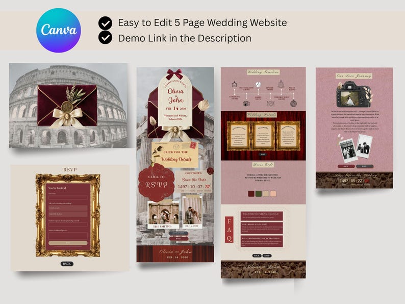 Old Money Wedding Website Template Classic Burgundy Digital Wedding ...