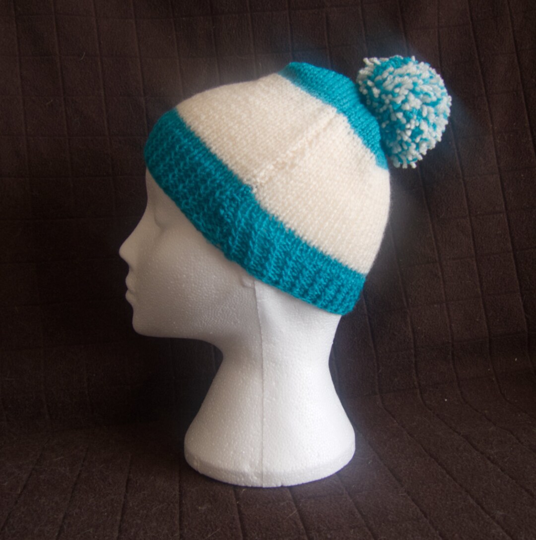 Brand New Hand Knitted Child's Green and White Winter Hat. Warm Green ...