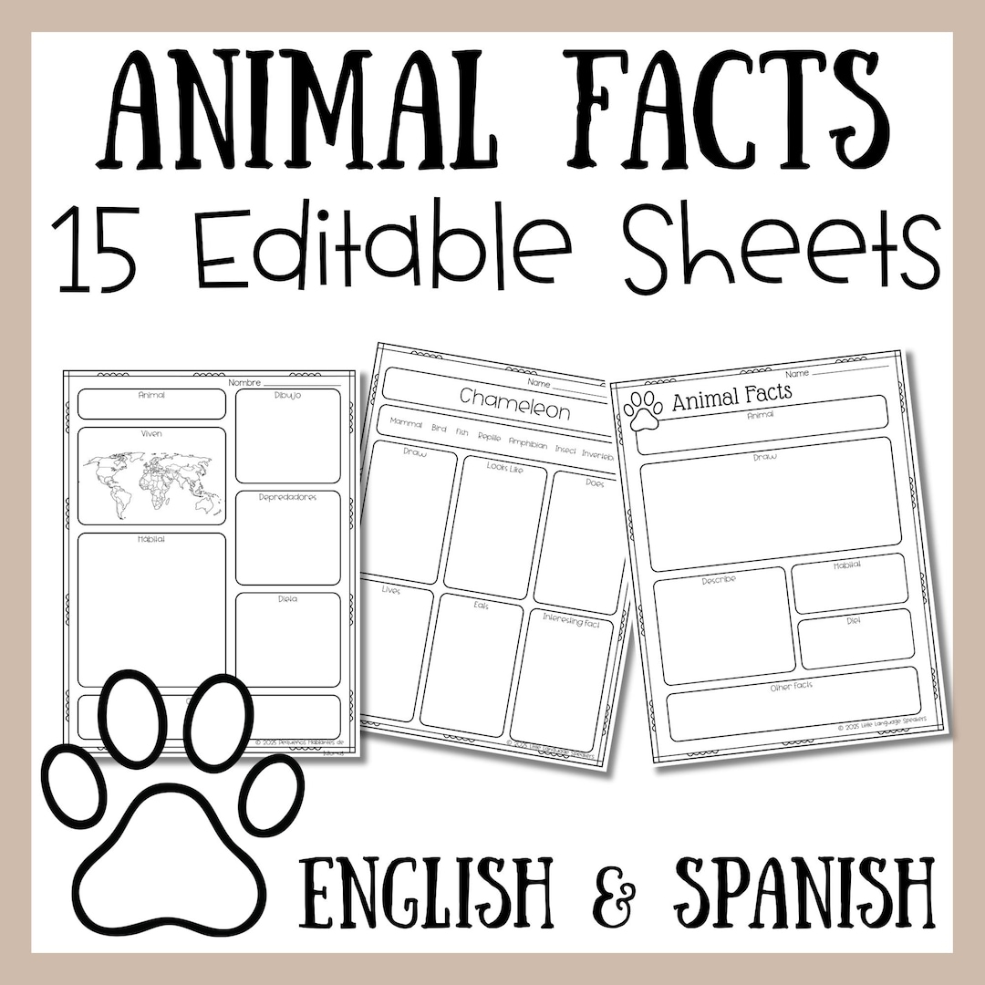Editable Animal Fact Sheets – Bilingual English Spanish, Homeschool ...