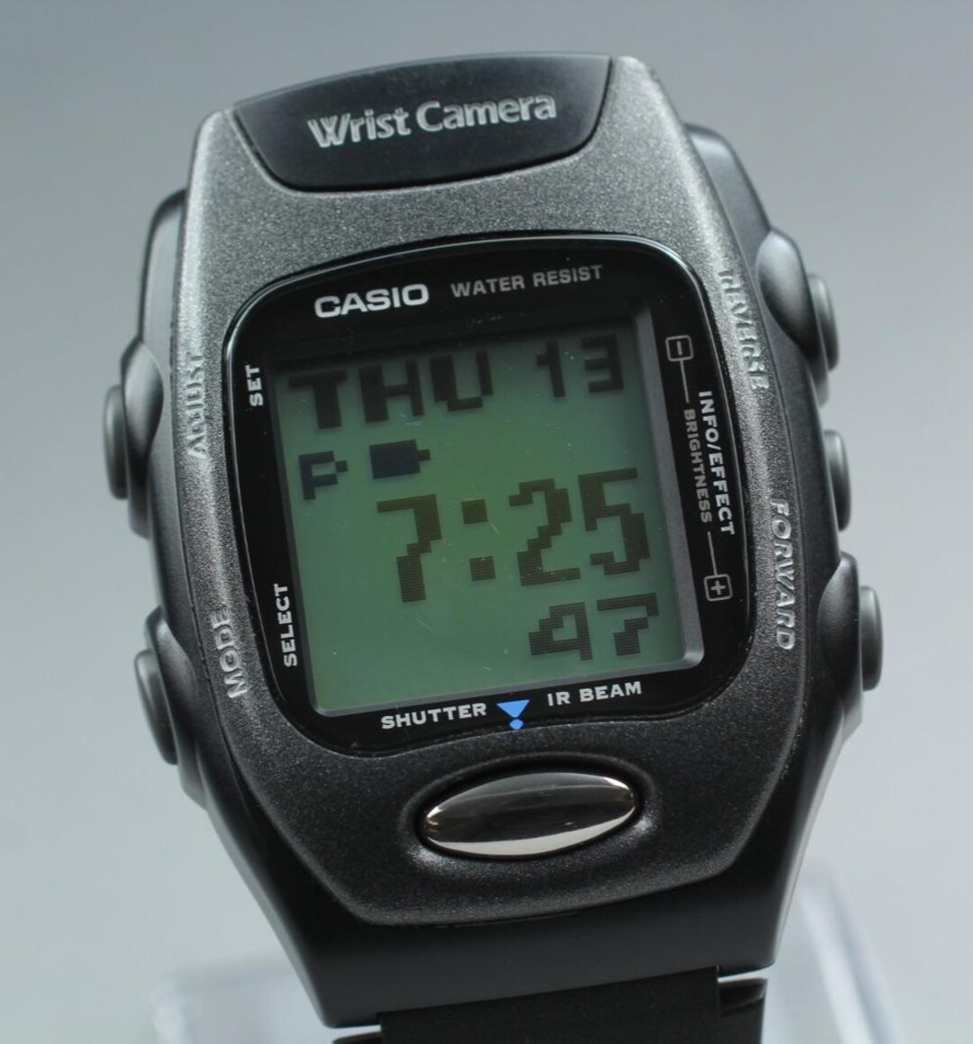 Tested [near MINT] Vintage Casio Wrist Camera WQV-2 39mm Quartz Black ...