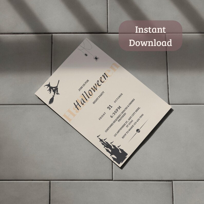 Editable Halloween Invitation | Witch & Haunted Castle | Spooky Party ...