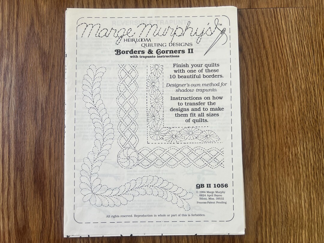 Trapunto Borders & Corners II Quilting Pattern Marge Murphy ...