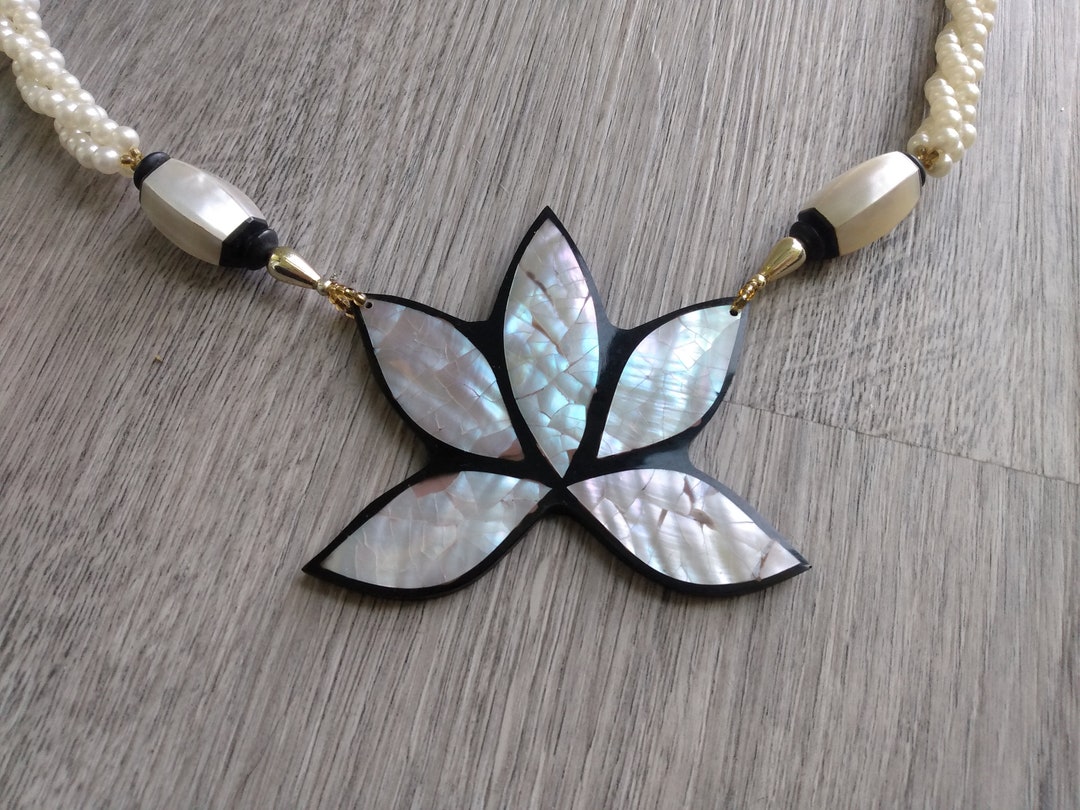 Vintage Lee Sands MOP Shell Lotus Flower Necklace Boho Retro Natural - Etsy