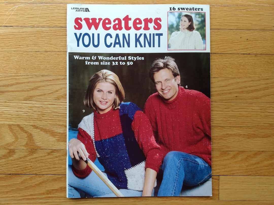 Vintage 90s Sweater Knitting Pattern Book 16 Styles Size 32 to 50 ...
