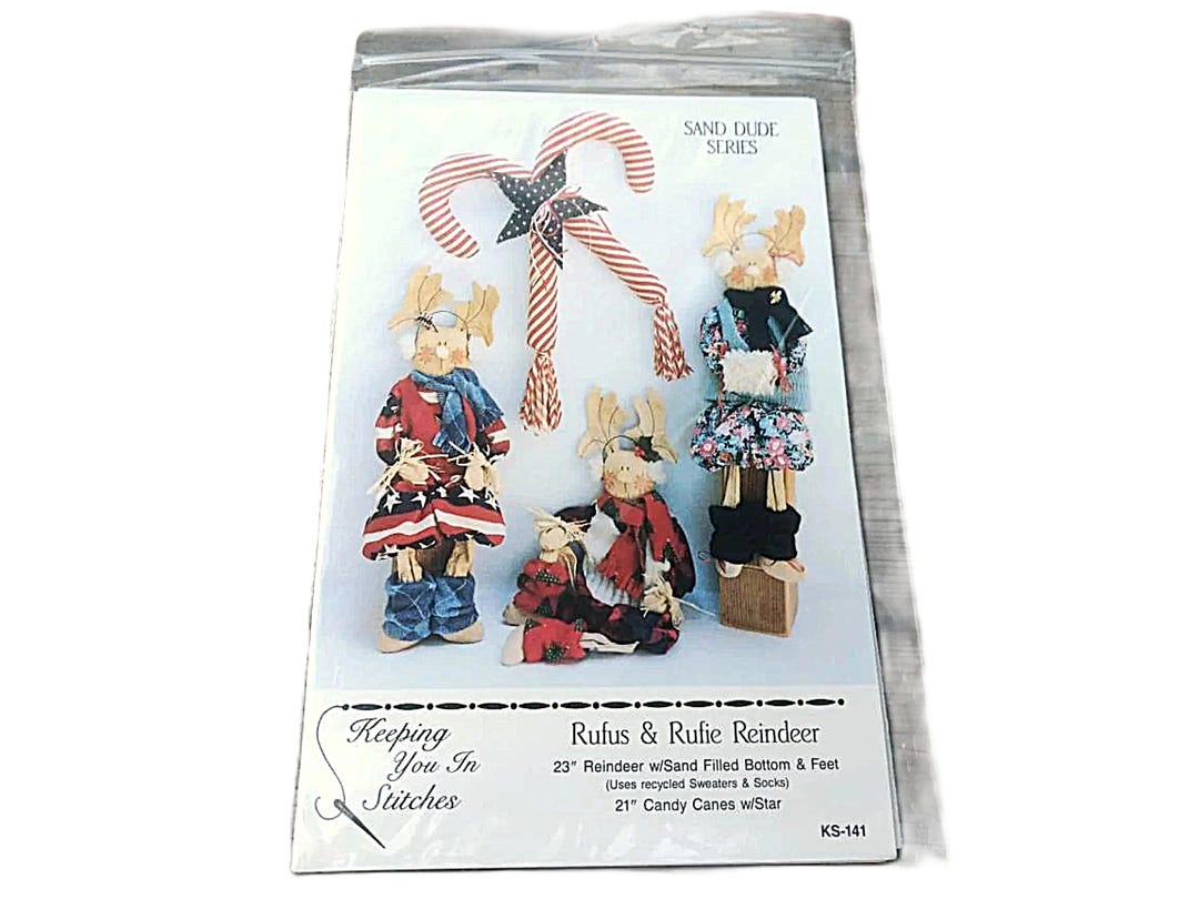 Vintage Rufus & Rufie Reindeer 23" Doll Sewing Pattern 21" Candy Canes ...