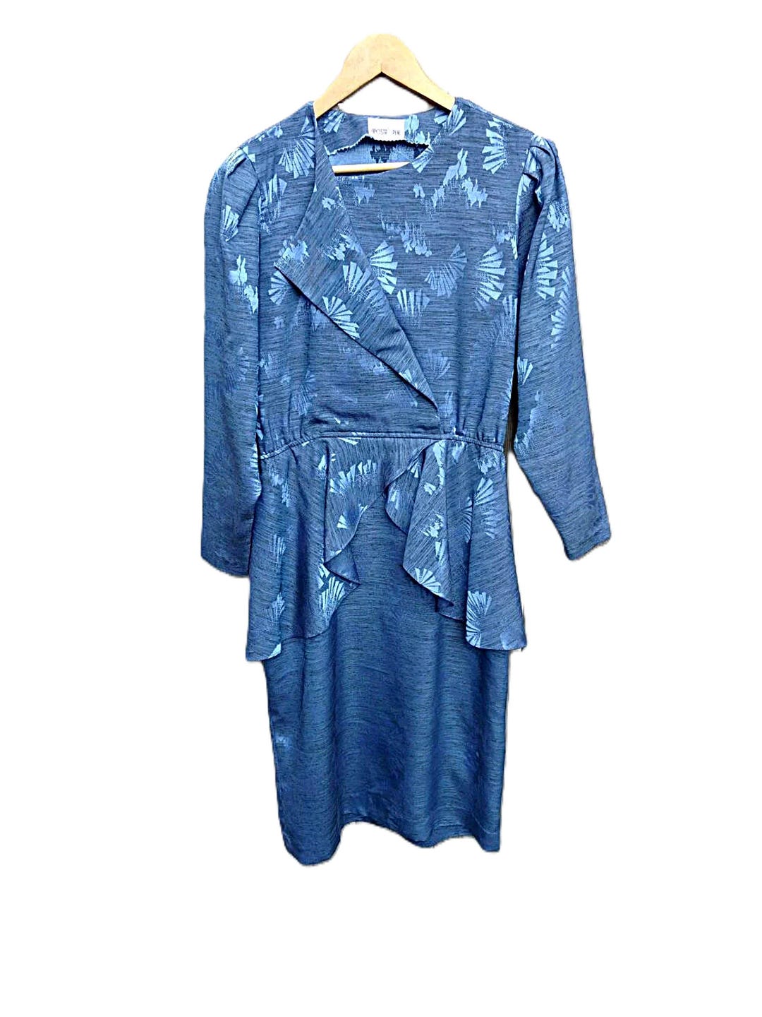 Vintage 80s Blue Dress With Peplum by Apostrophe 40" Bust 32" Waist - Etsy