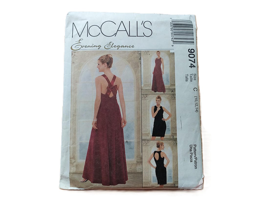 Vintage Prom Party Dress Sewing Pattern Formal Evening Gown Size 10, 12 ...