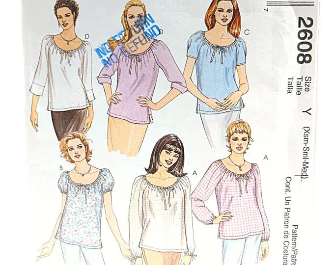Vintage Peasant Blouse Sewing Pattern Size XS-M Easy Mccall's 2608 ...