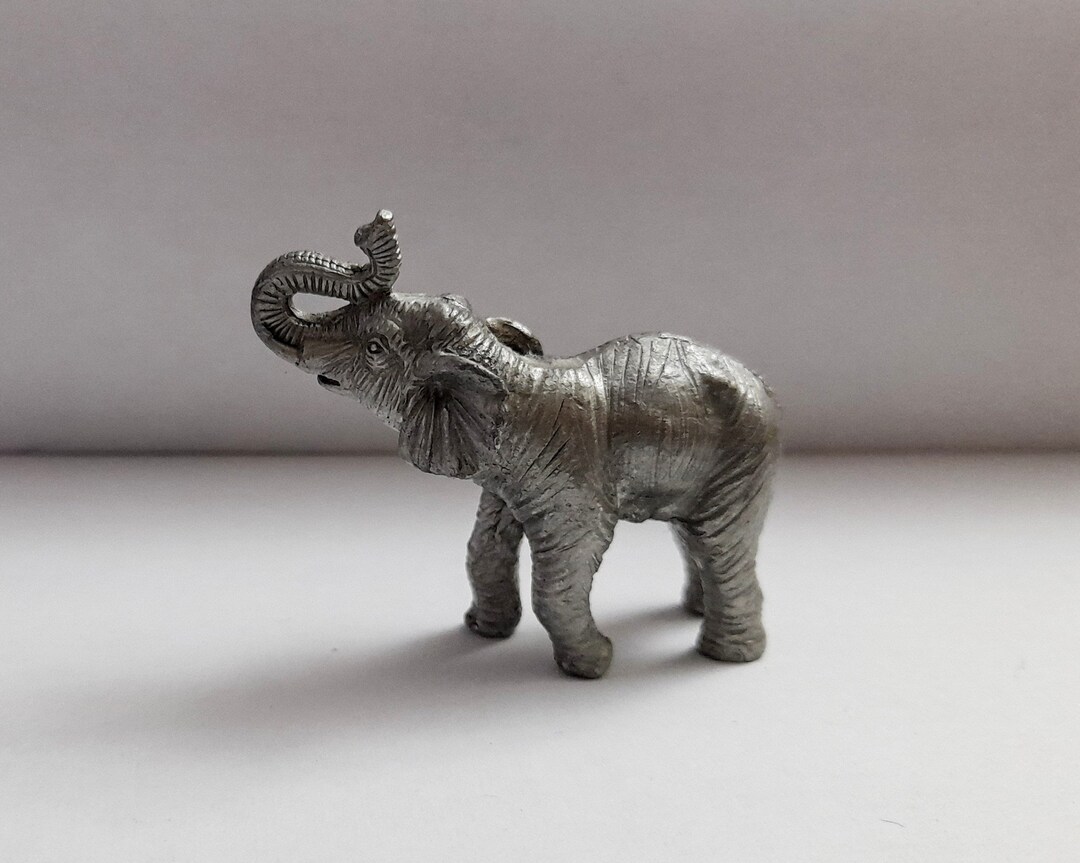 Mini Elephant Figurine Silver / Pewter Tone Metal Trunk up for Good ...