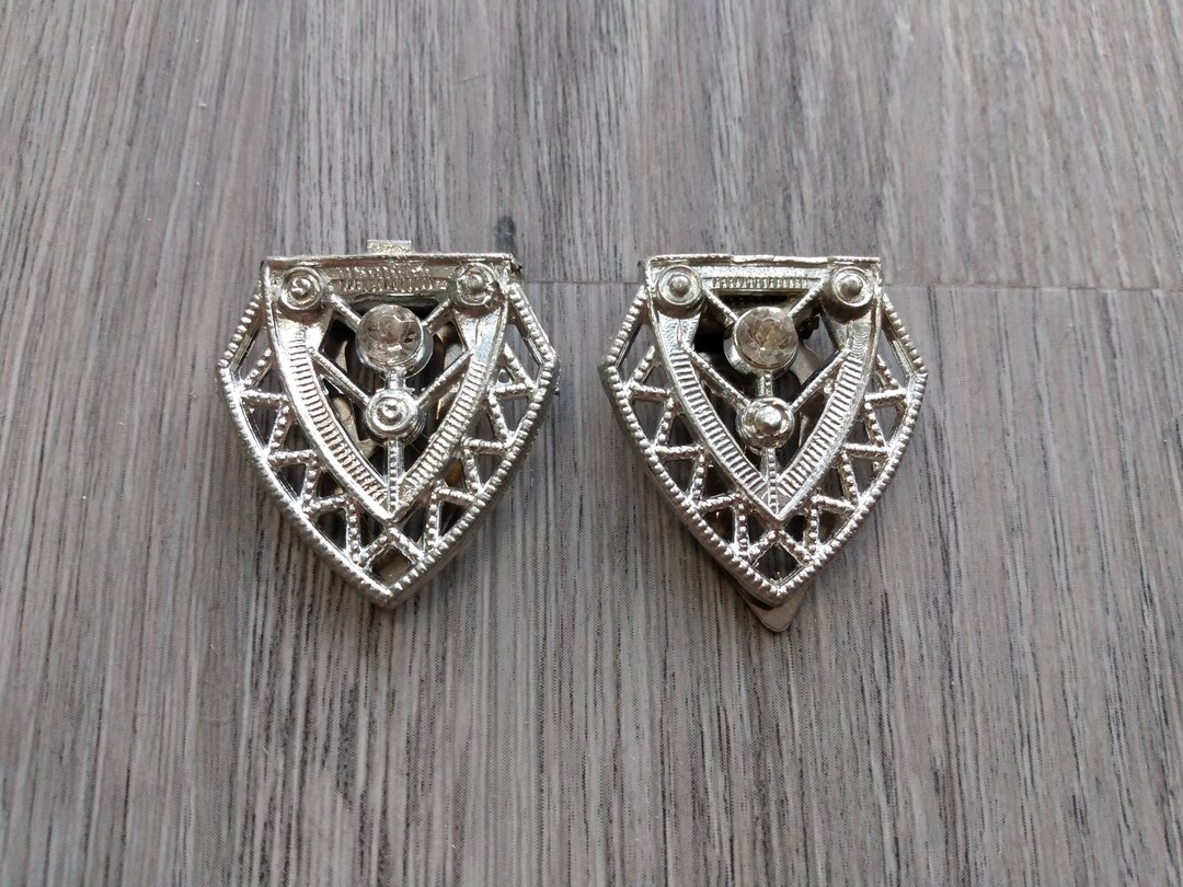 Vintage Dress Clips Pair Art Deco Silver Tone Rhinestone - Etsy