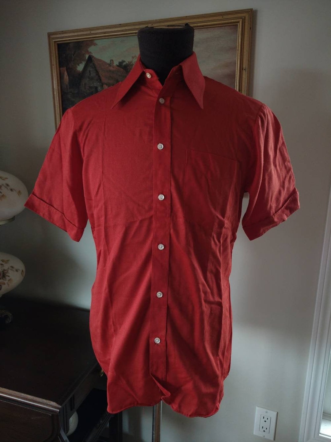 Vintage Mens Butterfly Collar Shirt Button Front 38 Chest Rust Color - Etsy