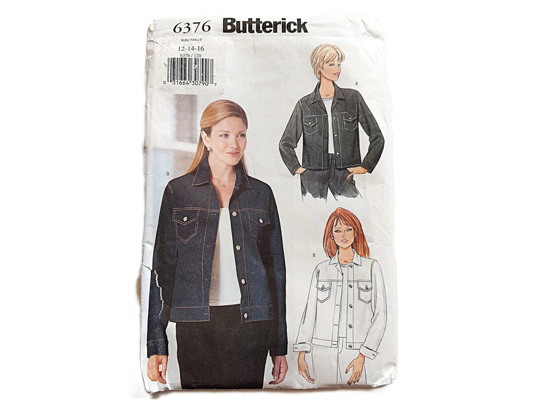 Denim Jean Jacket Sewing Pattern Women's Plus Size 12 14 16 Butterick ...