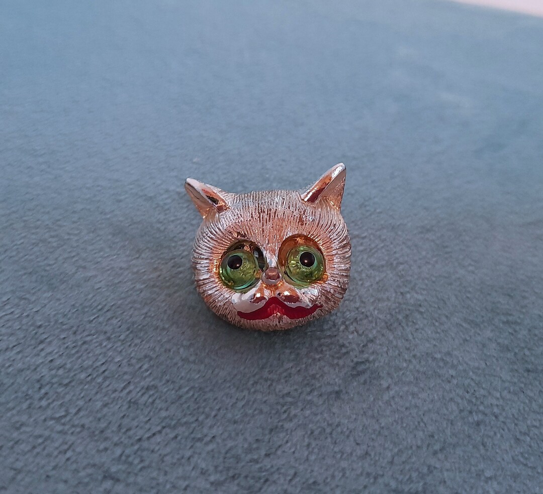 Vintage Cat Head Brooch Green Eyes - Etsy Canada