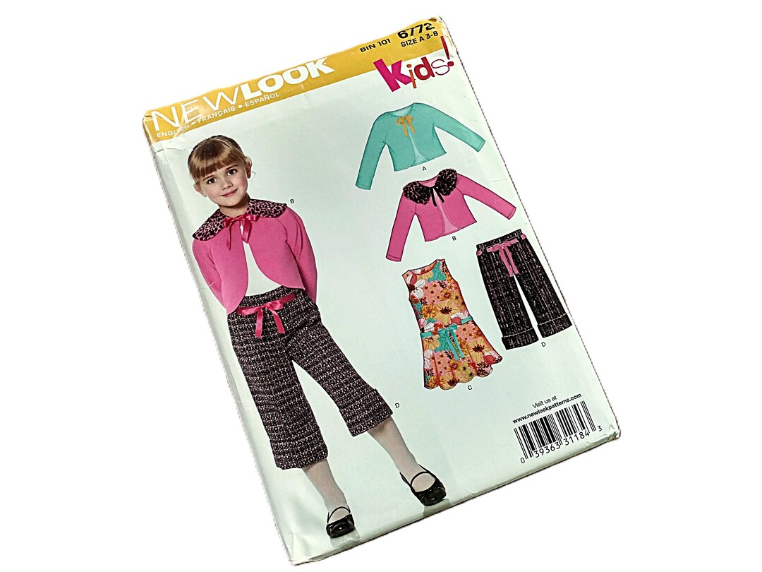 Girl's Capris, Dress, Jacket Sewing Pattern Sizes 3-8 New Look 6772 ...