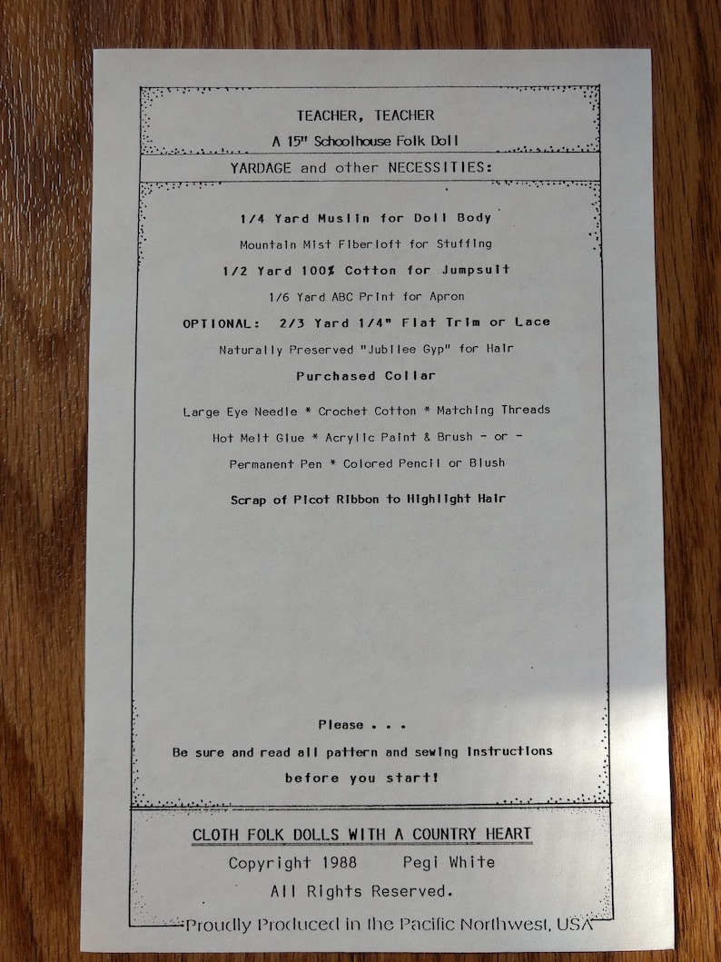 Vintage Prairie Victorian Doll Sewing Pattern Pioneer Dress Folk Art ...