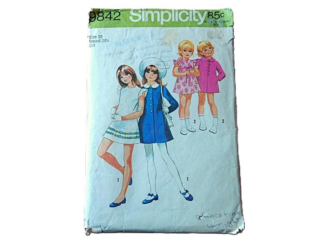 Girls Dress and Coat Sewing Pattern Size 10 Vintage 60s 70s Simplicity ...