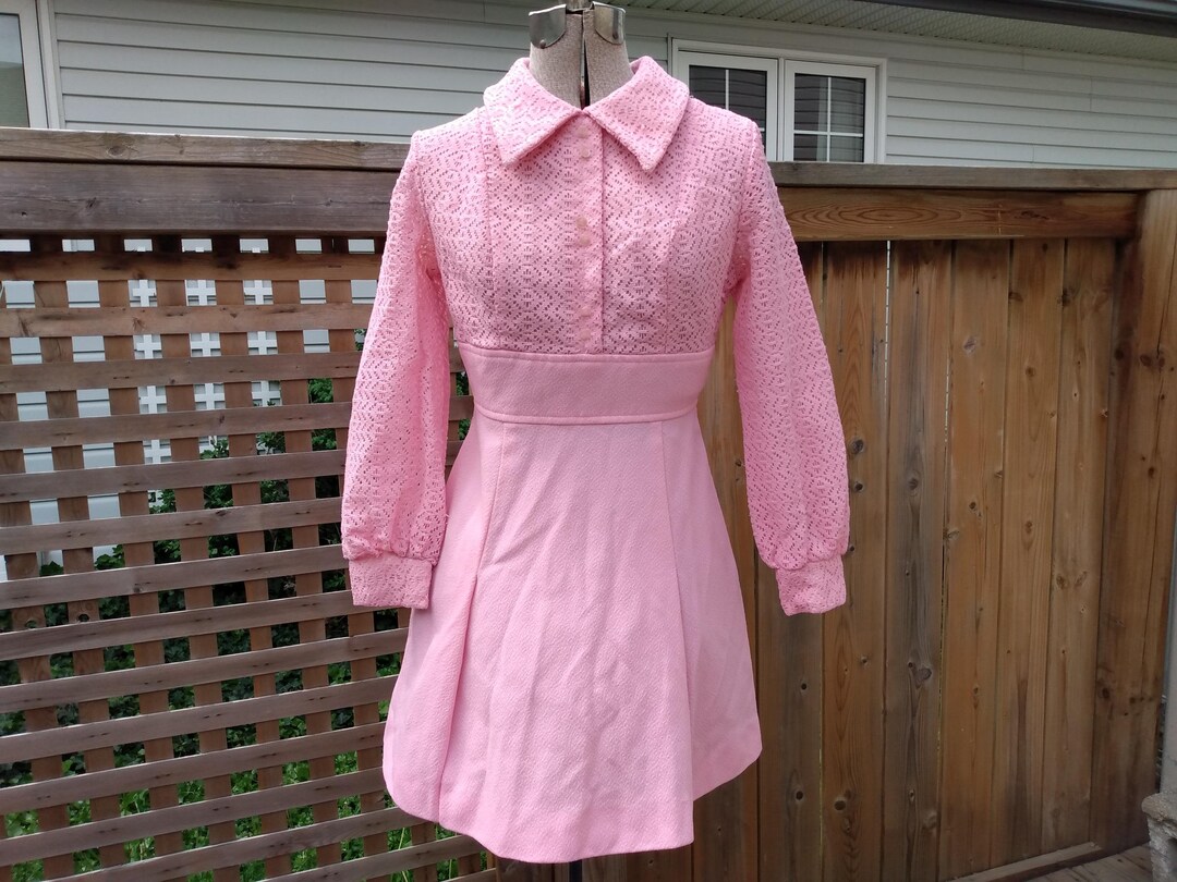 Vintage 60s Mini Dress Pink Lace Polyester 32b 24w - Etsy
