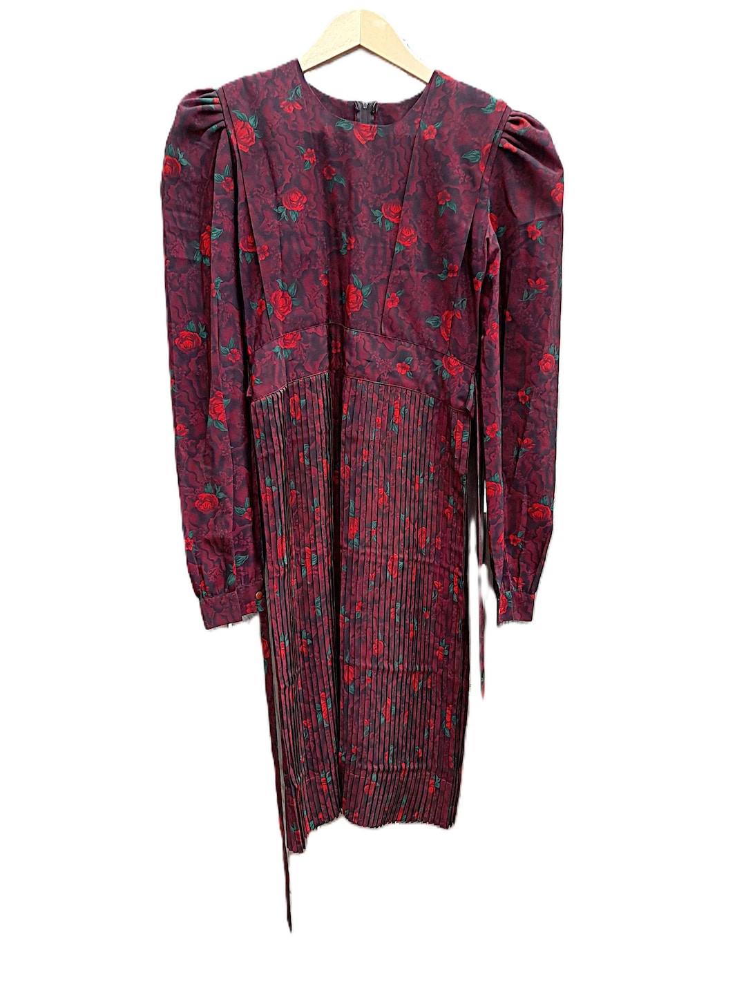 Amish Mennonite Dress Old Colony Red Rose Burgundy 38" B 31" W Pleated ...