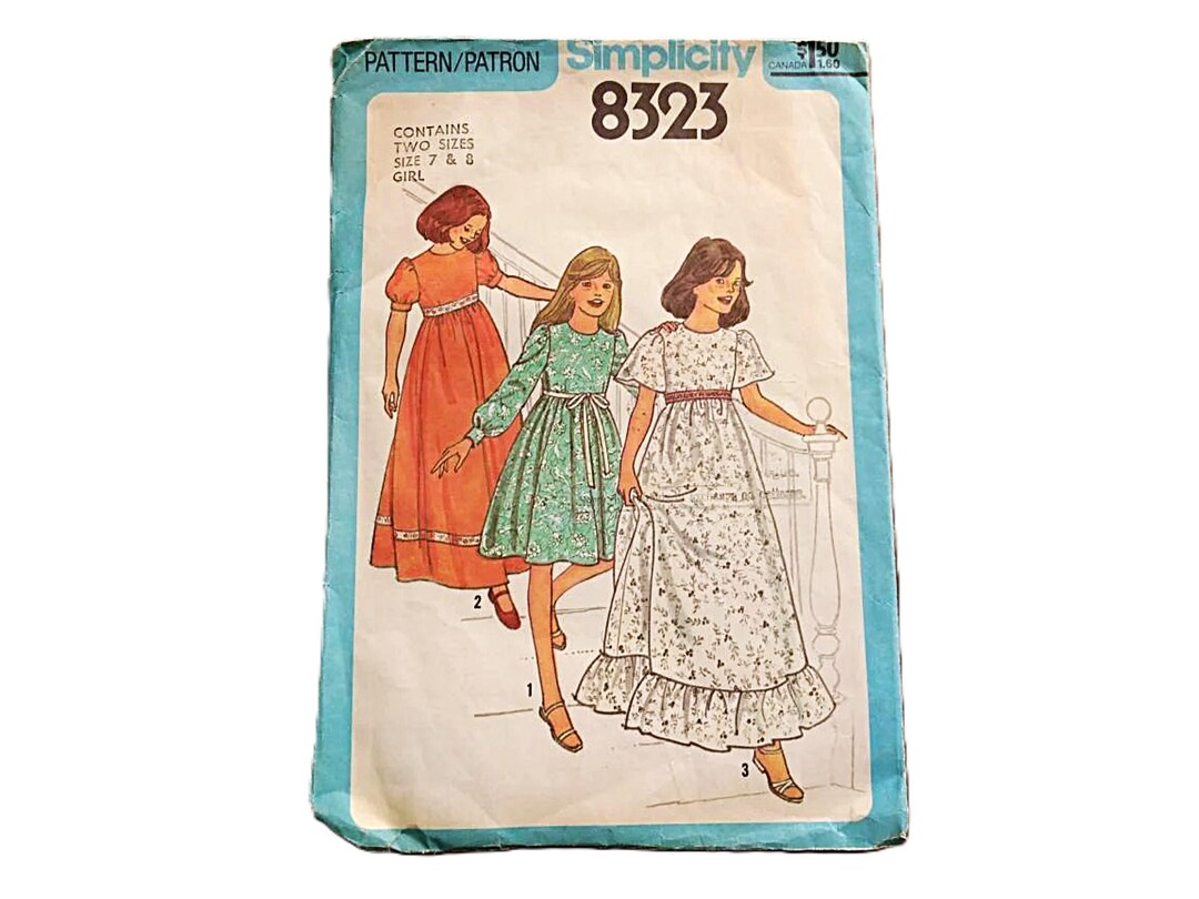 Girls Vintage 1970s Dress Pattern Sizes 7 and 8 Simplicity 8323 Retro ...