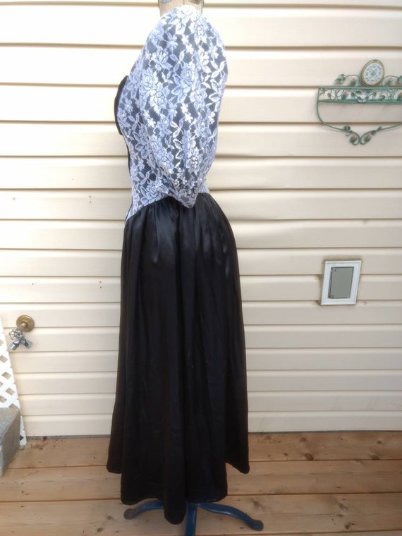 1980s Formal Prom Dress 31" Bust Black Satin Bows Whi… - Gem