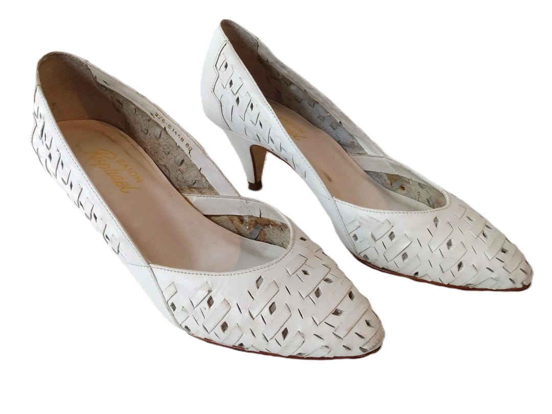Vintage 80s White Leather Woven Shoes Size 6 Eaton's Raphael Made in ...