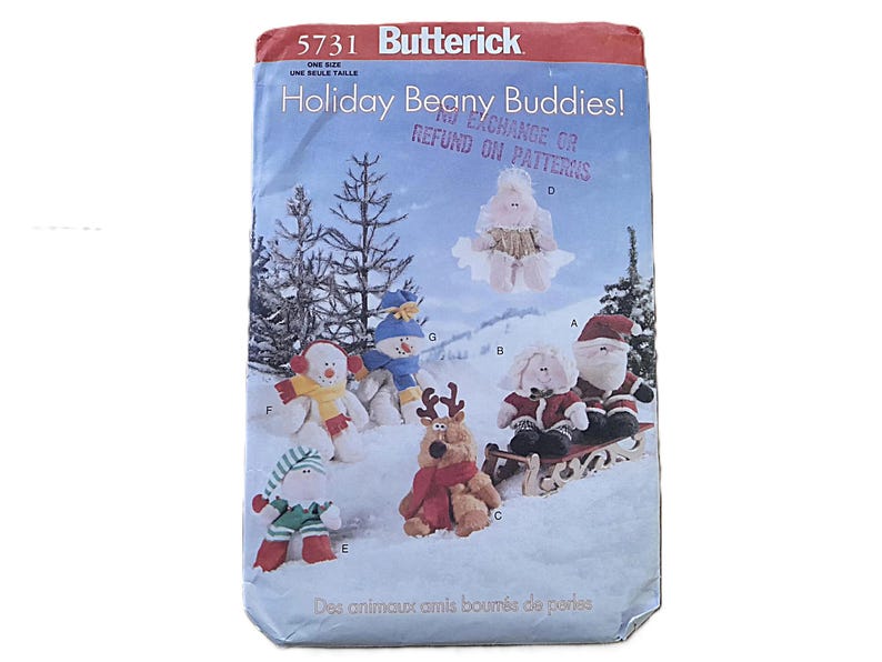 Vintage Beany Buddies Sewing Pattern Santa Snowman Reindeer Butterick ...