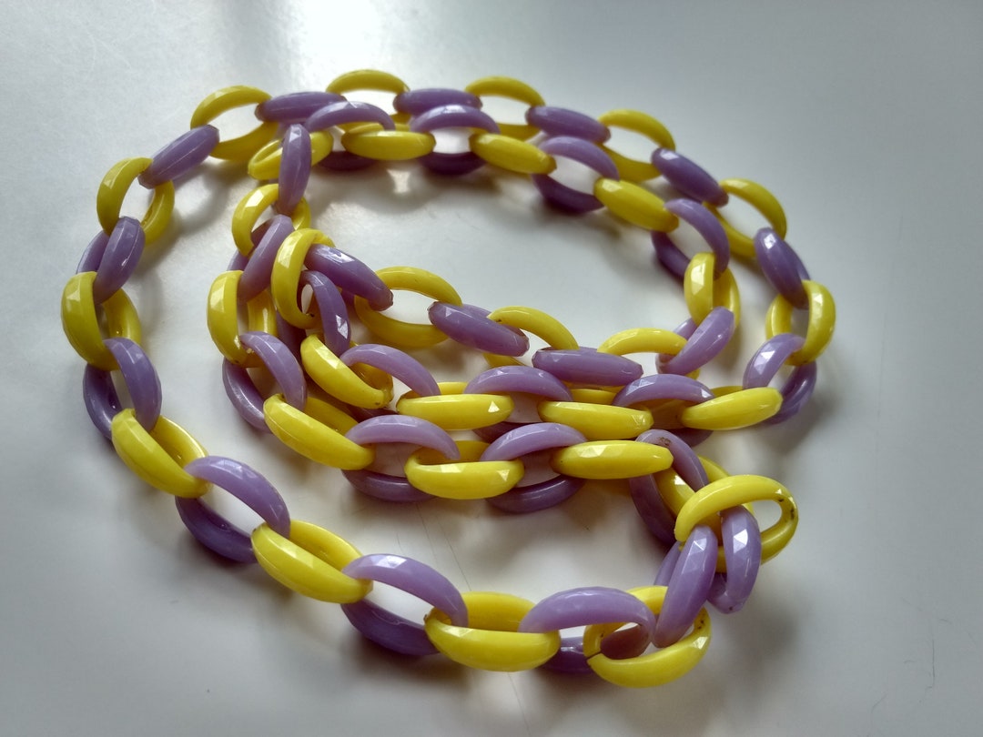 Vintage Plastic Chain Link Necklace Retro Yellow Purple - Etsy