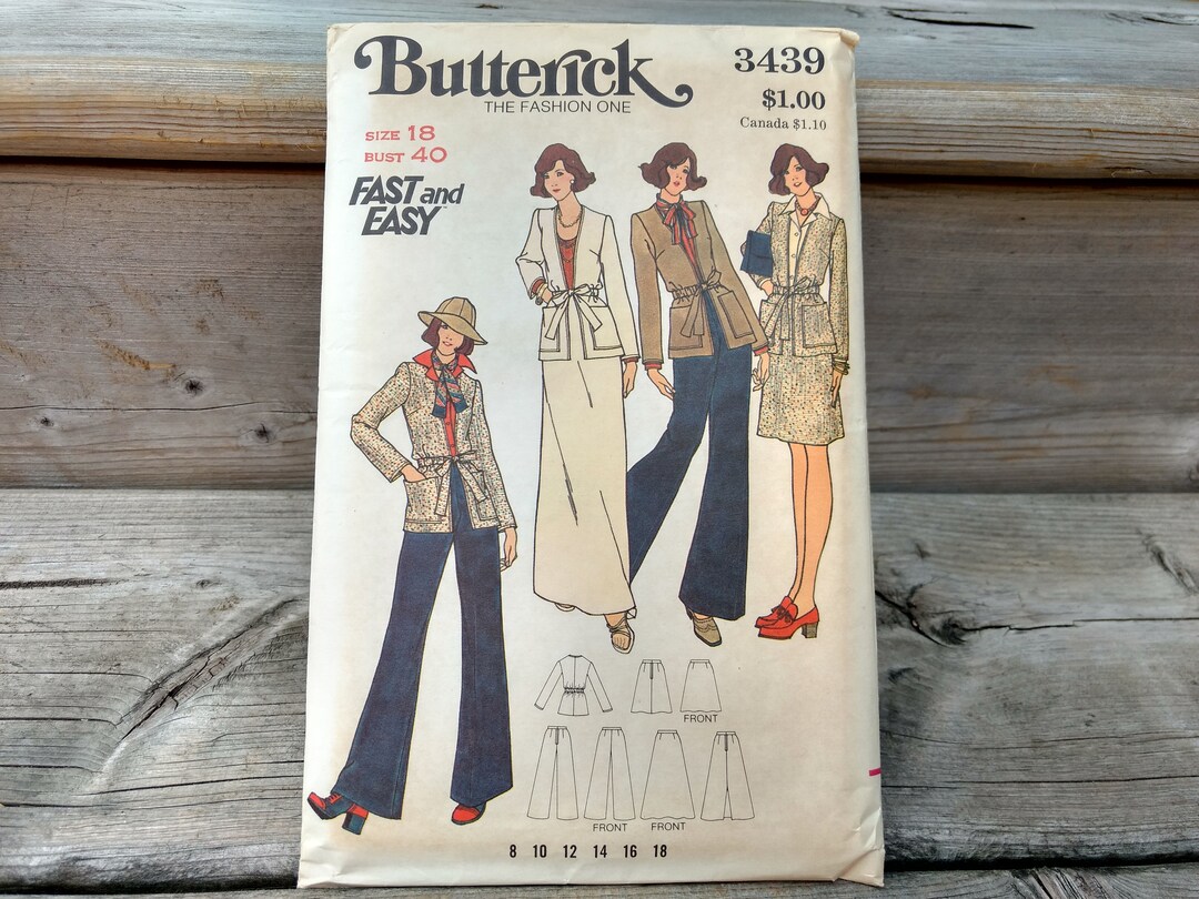 VTG 70s Jacket, Skirt, Bell Bottoms Sewing Pattern Size 18 Butterick ...