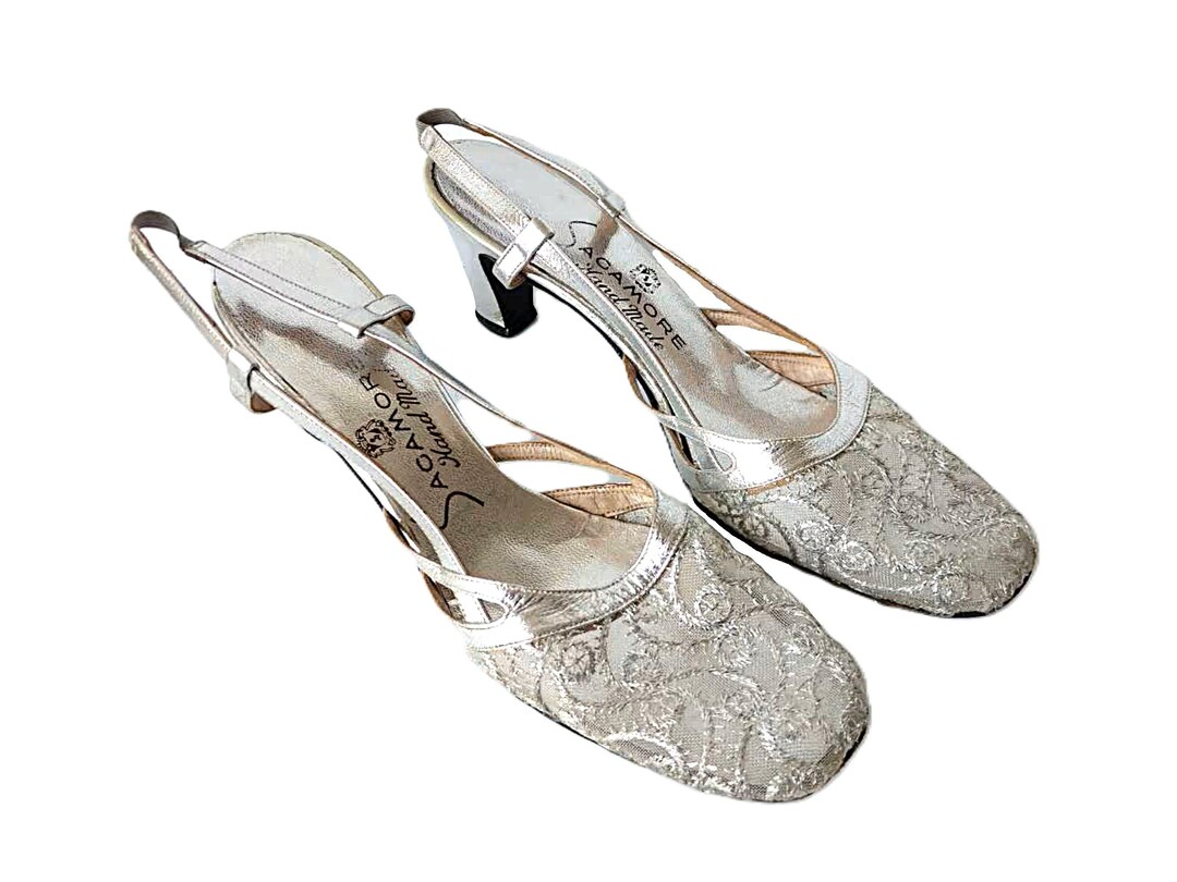 Vintage 60s Silver Lace Mesh Shoes Size 8 Narrow Sagamore Handmade ...
