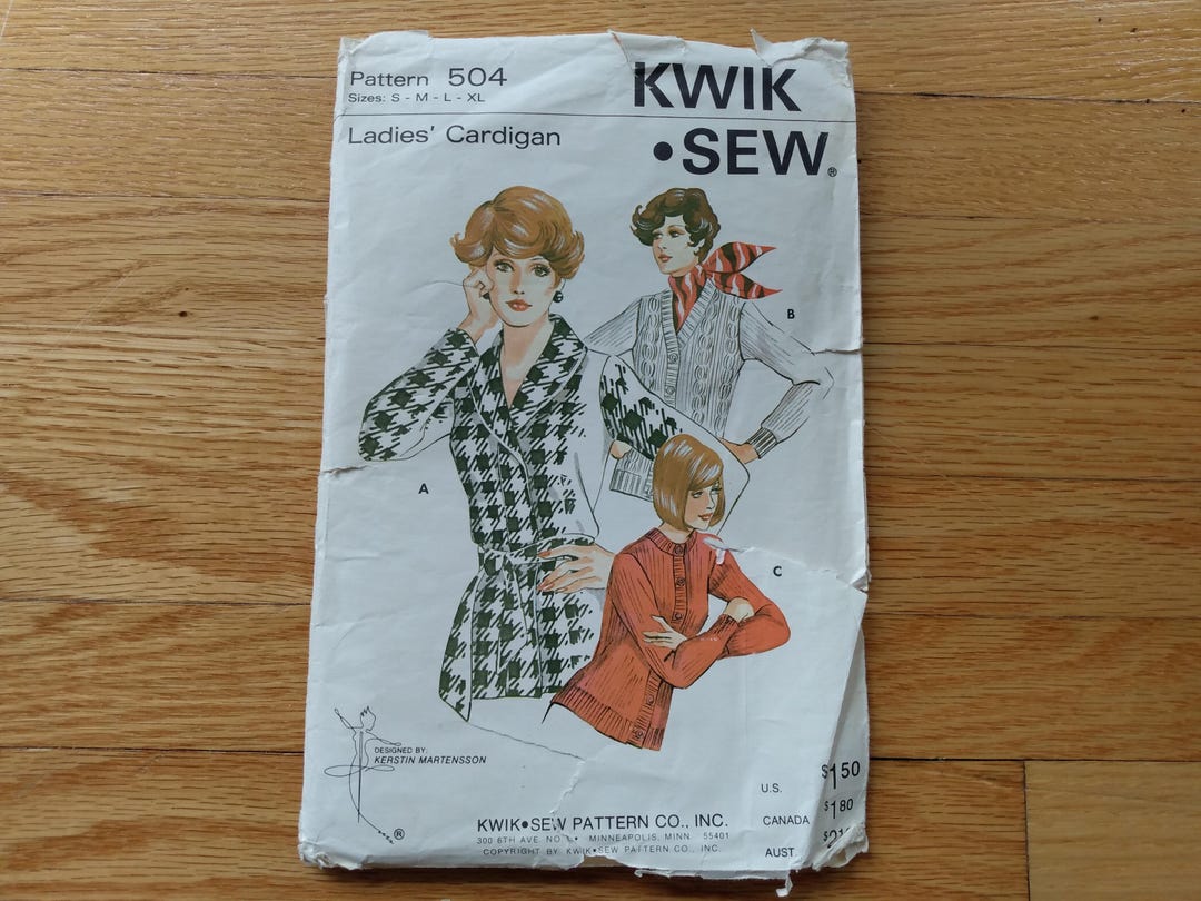 Vintage 70s Cardigan Sewing Pattern S-XL Wrap Jacket Sweater Button ...
