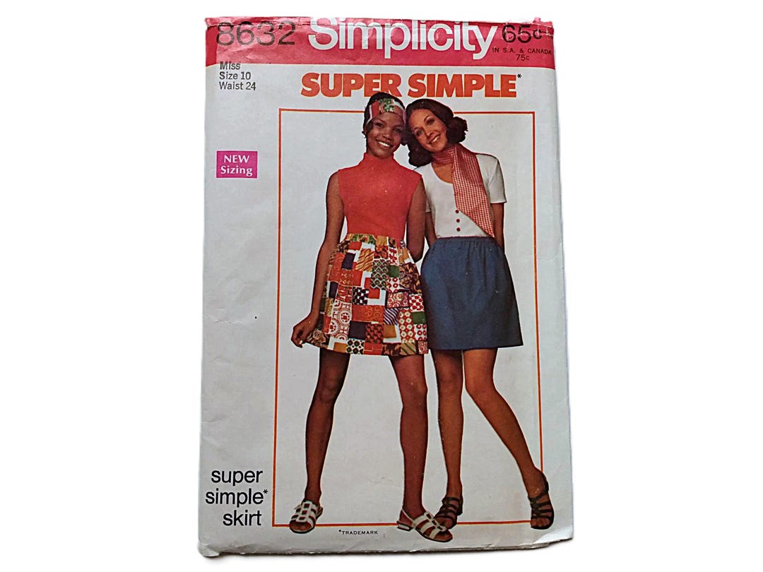 Vintage 60s Mini Skirt Sewing Pattern Size 10 24" Waist Simplicity 8632 ...