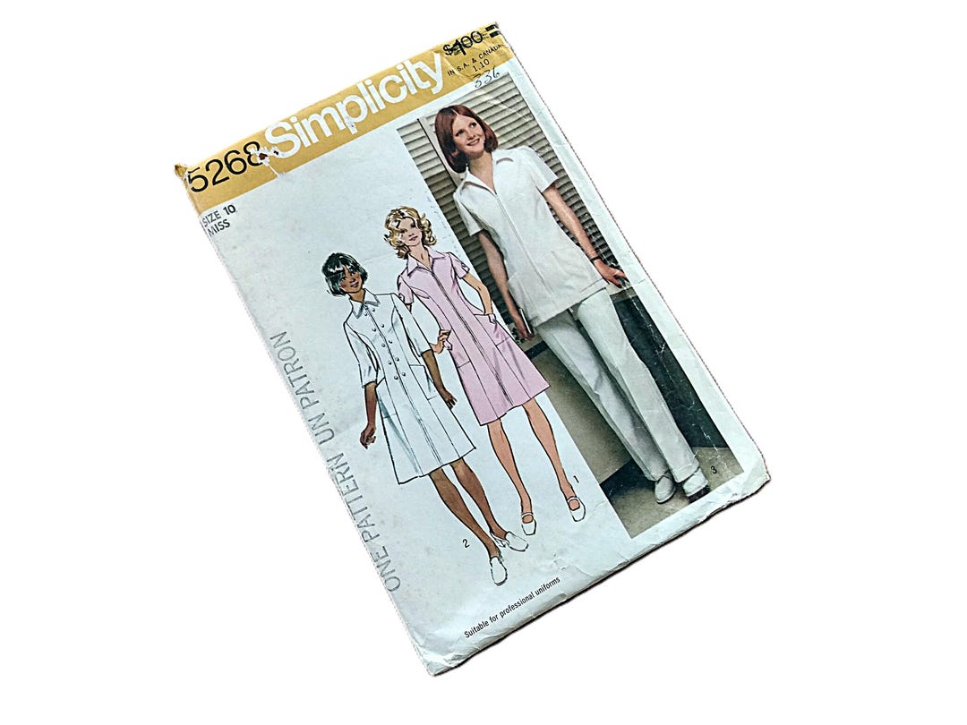 Vintage 70s Nurse Uniform Sewing Pattern Size 10 32.5" B 25" W ...
