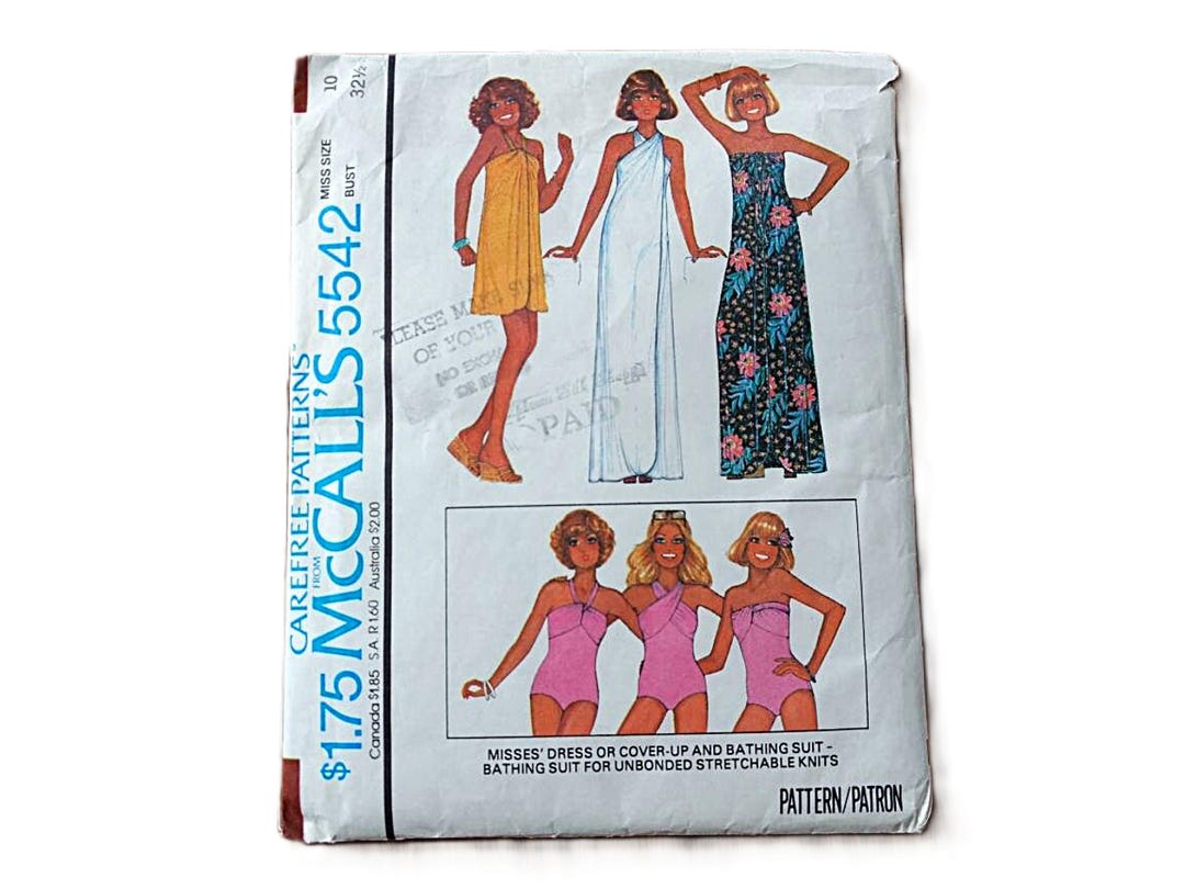 Sarong Dress Sewing Pattern Beach Cover-up Size 10 32.5b Mccall's 5542 ...