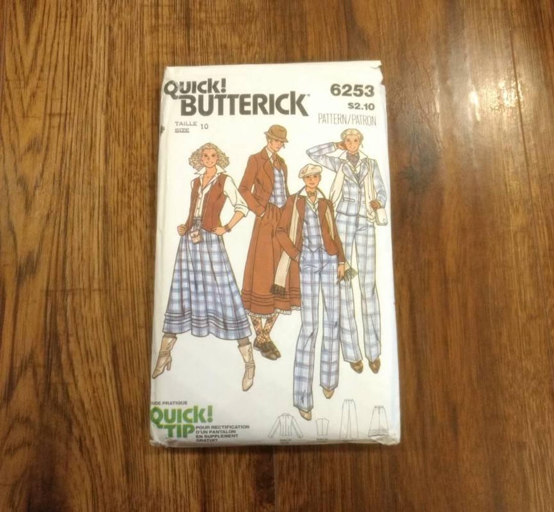 Vest Jacket Skirt Pants Sewing Pattern Butterick 6253 Sz 10 Vintage 70 ...