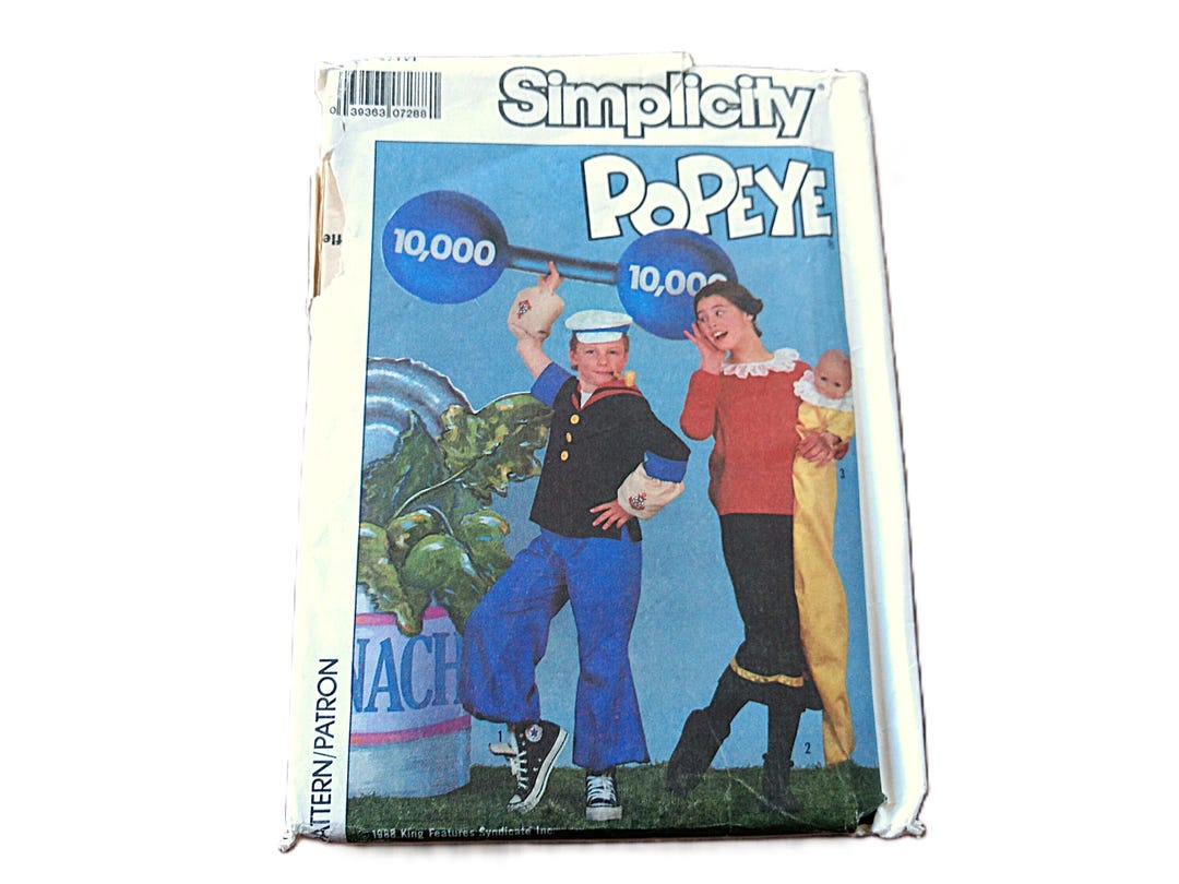Popeye Sailor Costume Sewing Pattern Olive Oyl Sweetpea Adult ...