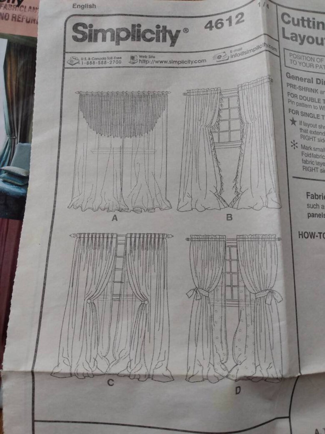 Drapes Sheers Sewing Pattern Curtain Simplicity 4612 Home Decor Window ...