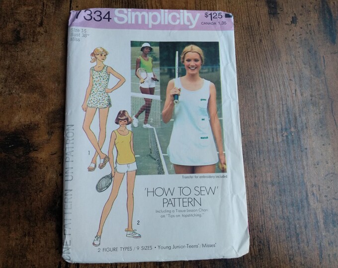 Vintage Tennis Dress Sewing Pattern Size 16 38 Tank Top Shorts ...