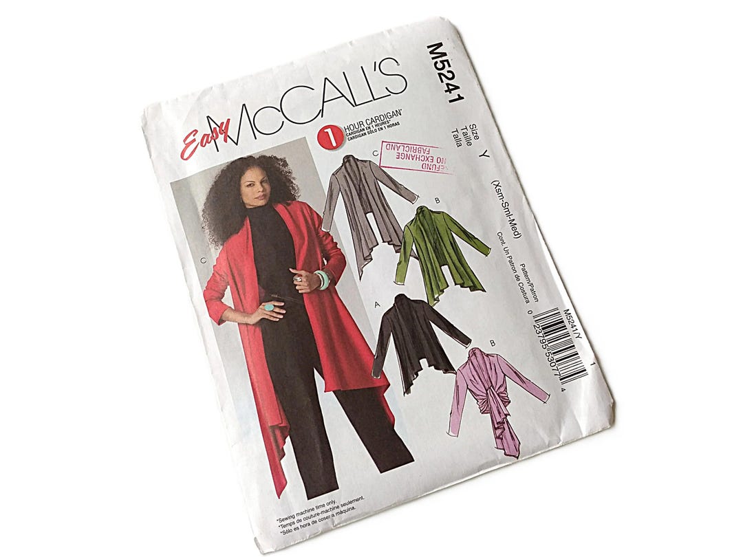 Cardigan Jacket Sewing Pattern Open Front Loose Fitting Size XS-M ...