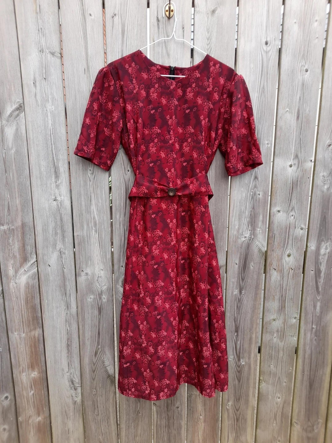 Amish Mennonite Dress Burgundy Floral Modest Handmade 40 Bust 38 Waist ...