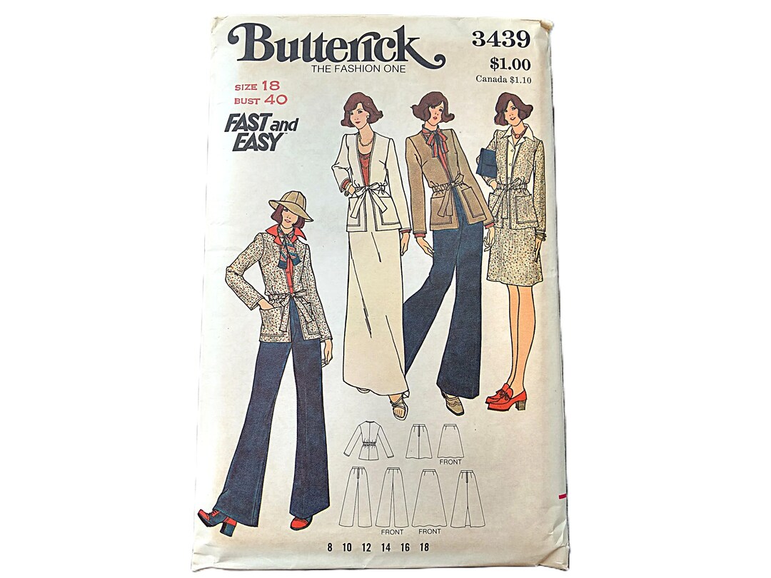 Vintage 70s Bell Bottoms Sewing Pattern Jacket, Skirt UNCUT Butterick ...